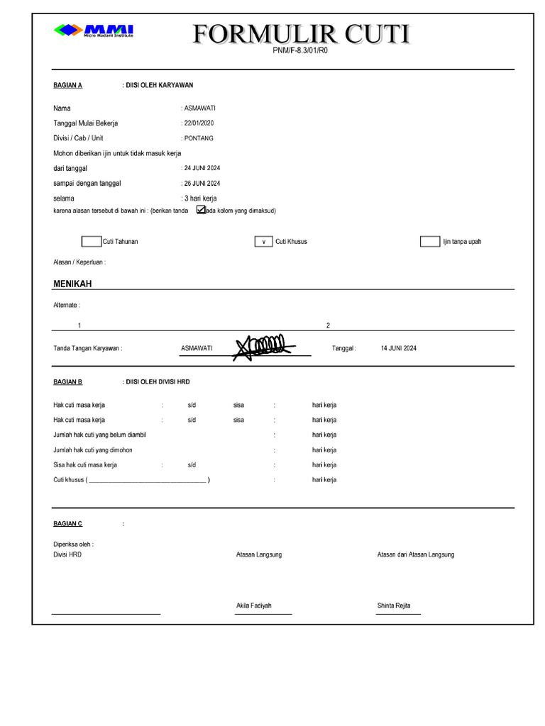 Cuti Asmawati Sao Pontang | PDF