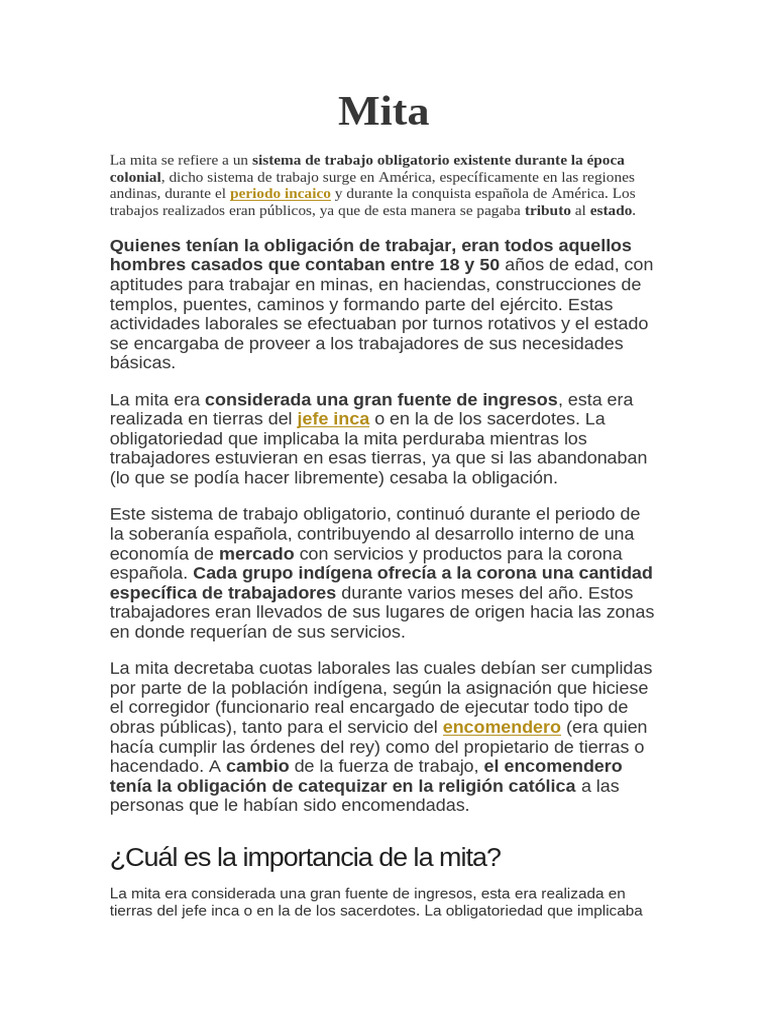 Historia y Función de la Mita Colonial | PDF | Economias