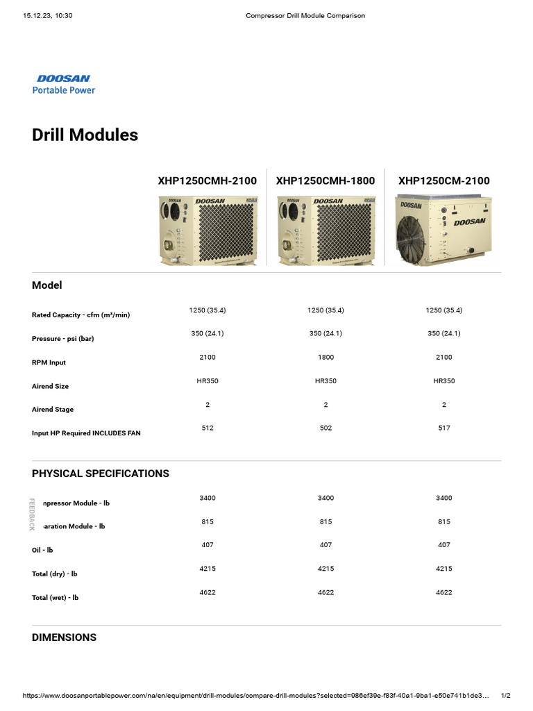 Compressor Drill Module Comparison | PDF | Horsepower | Gases