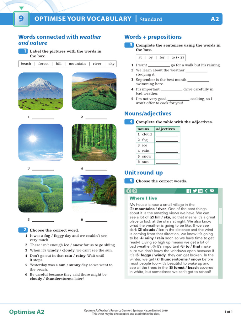 OPT_A2_U09_Vocab_standard | PDF | Linguistic Typology | Syntax
