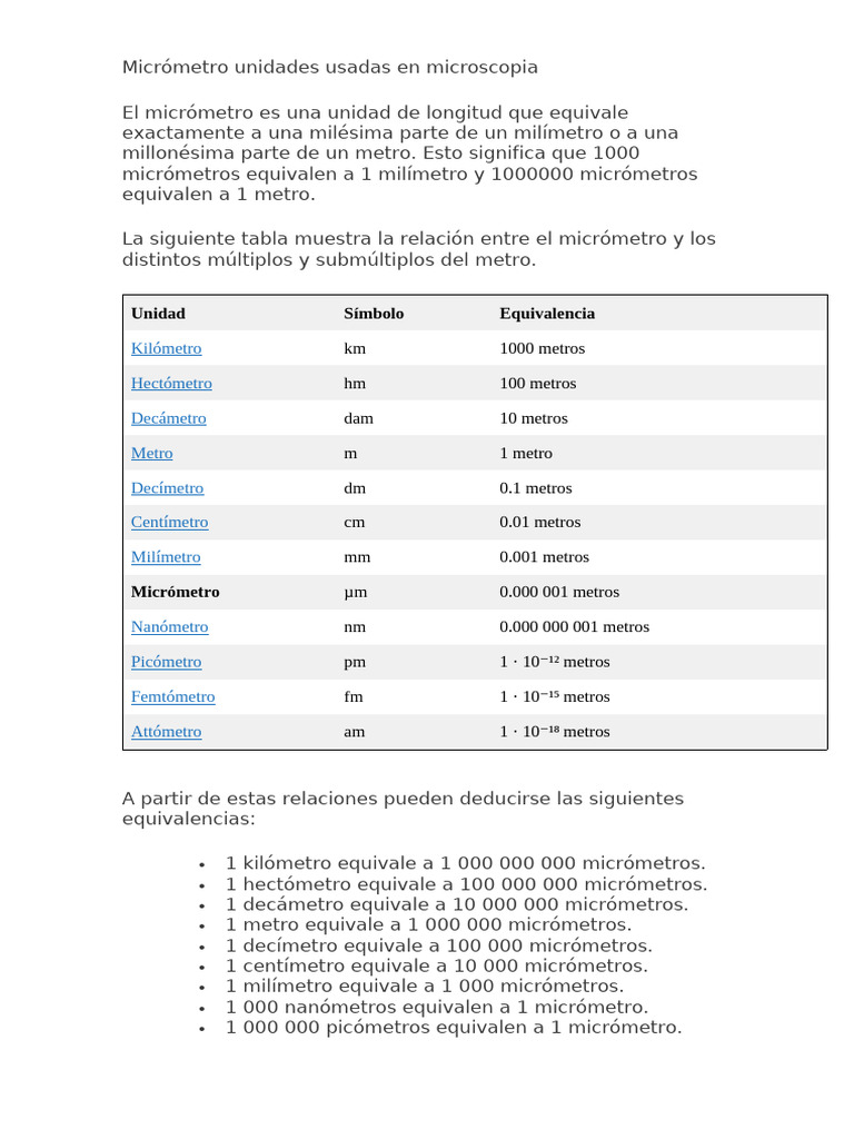 Micrómetro Unidades Usadas en Micros | PDF