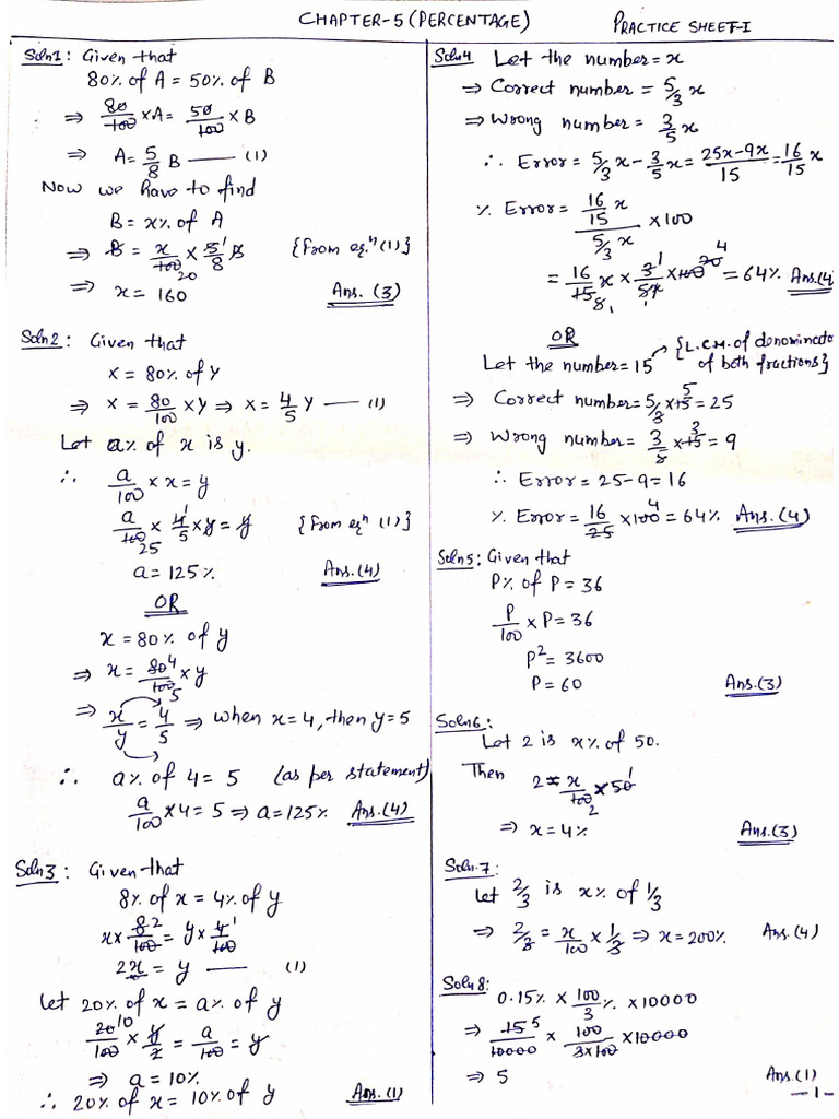 Percentage Sheet 1 Solution | PDF