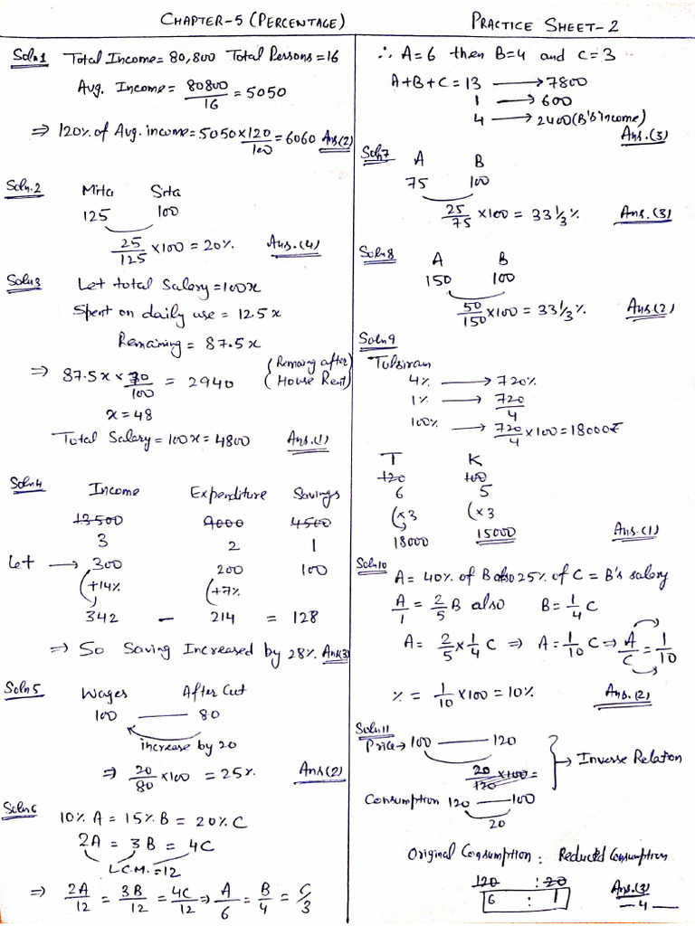Percentage Sheet 2 Solution | PDF