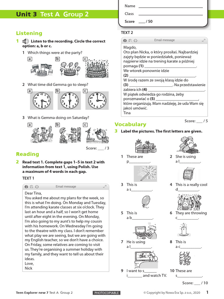 TeenExplnew U3 TEST A gr2 | PDF