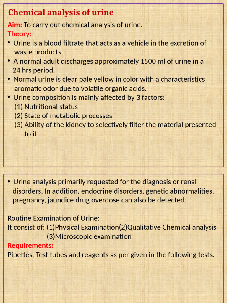 Chemical Analysis of Urine | PDF | Urine | Bile