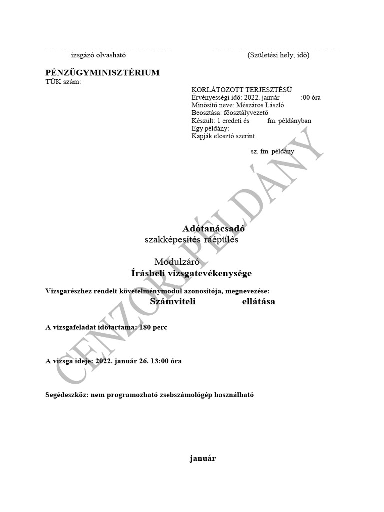 2022 Jan Szamvitel Dolgozat | PDF