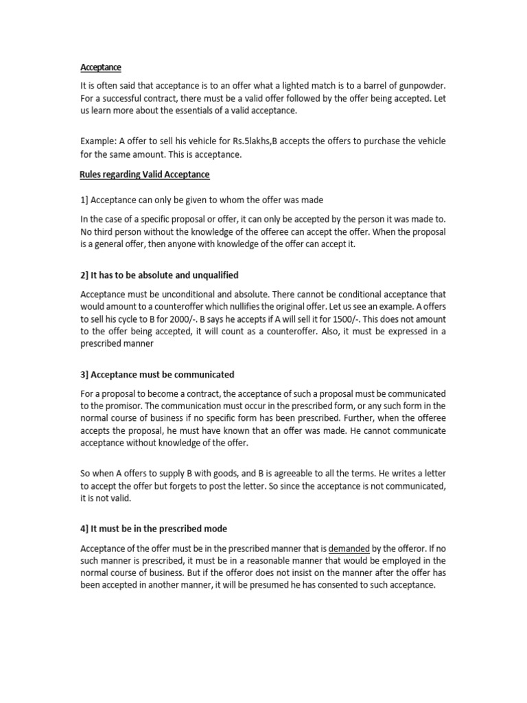 Handout Acceptance | PDF | Offer And Acceptance | Business Law