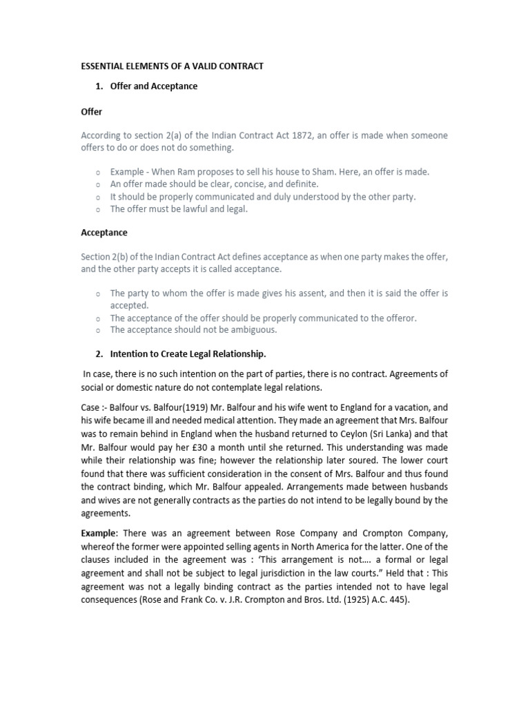 Handout Essential Elements of A Valid Contract | PDF | Legal Concepts ...