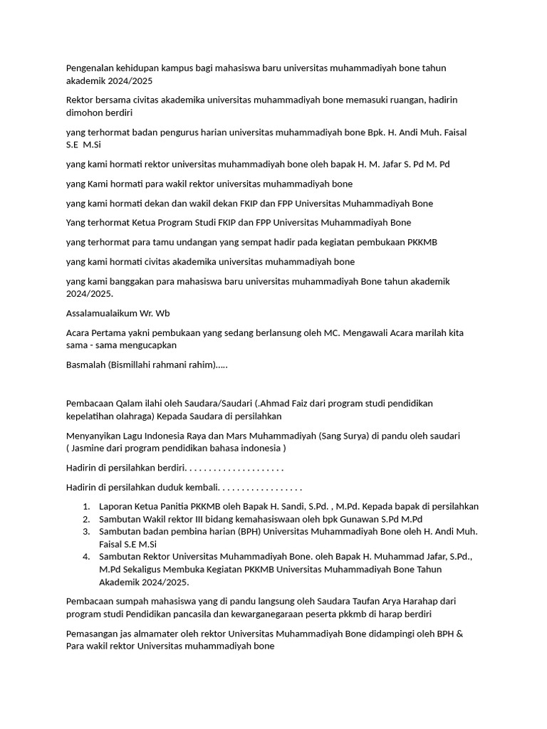 Pembukaan PKKMB 2024/2025 UMB | PDF