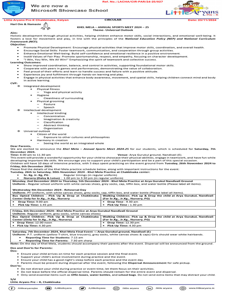 Circular 027 - LA CHA Khel Mela 2024-25 | PDF | Psychology ...