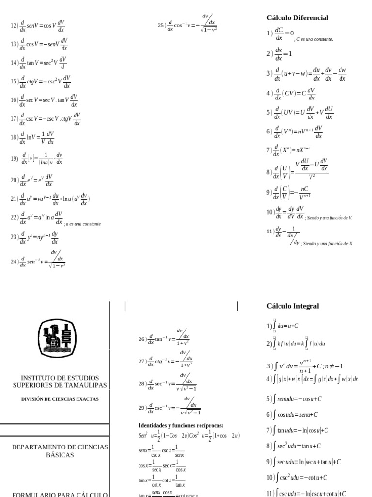 Formulario Calculo Diferencial e Integral | PDF | Integral | Álgebra