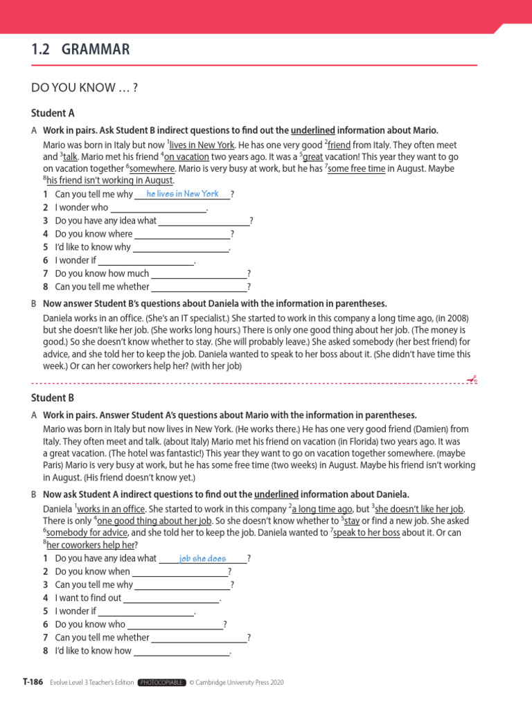 Class Quiz Indirect Questions | PDF