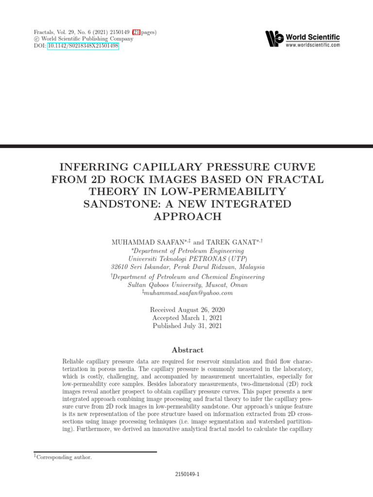 Inferring Capillary Pressure Curve From 2D Rock Images Based On Fractal ...