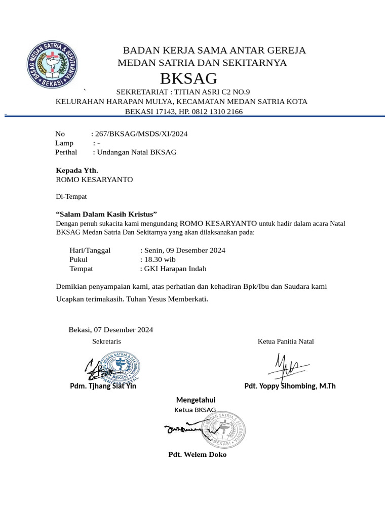 Surat Undangan BPK - PDT. YOHANES NUR, S.TH | PDF