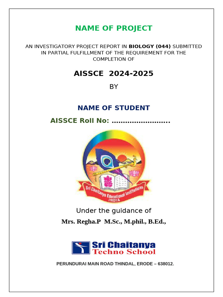 Biology project front pages | PDF | Educational Stages | Educational ...