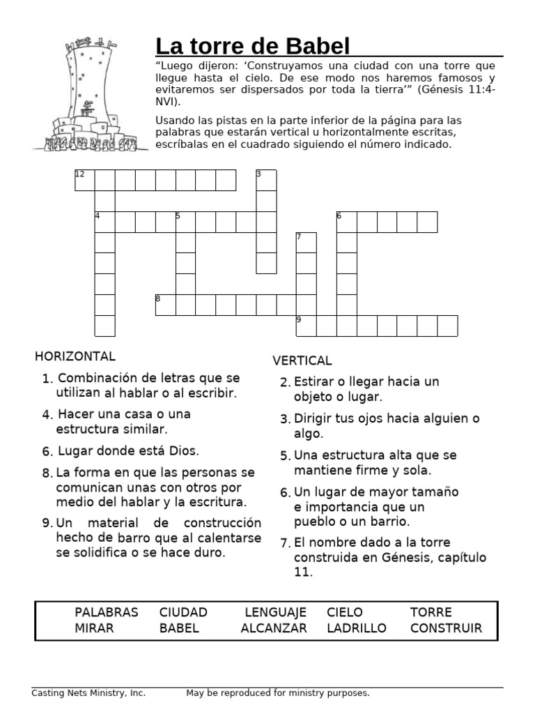 The Tower of Babel - Spanish Crossword | PDF