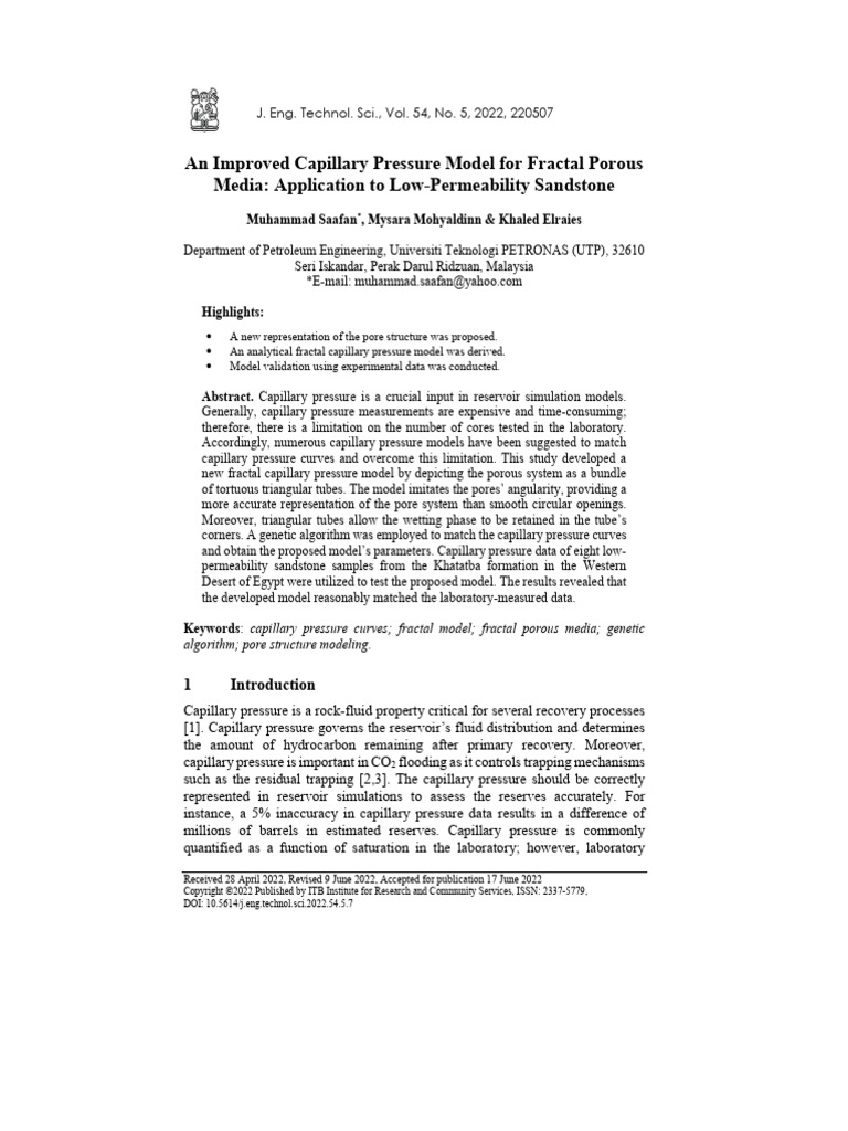 An Improved Capillary Pressure Model For Fractal Porous Media ...