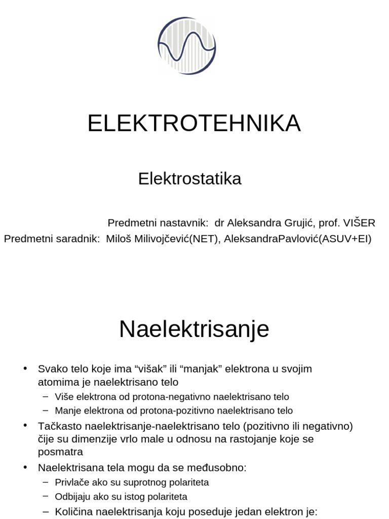 Elektrostatika 1 Predavanje | PDF