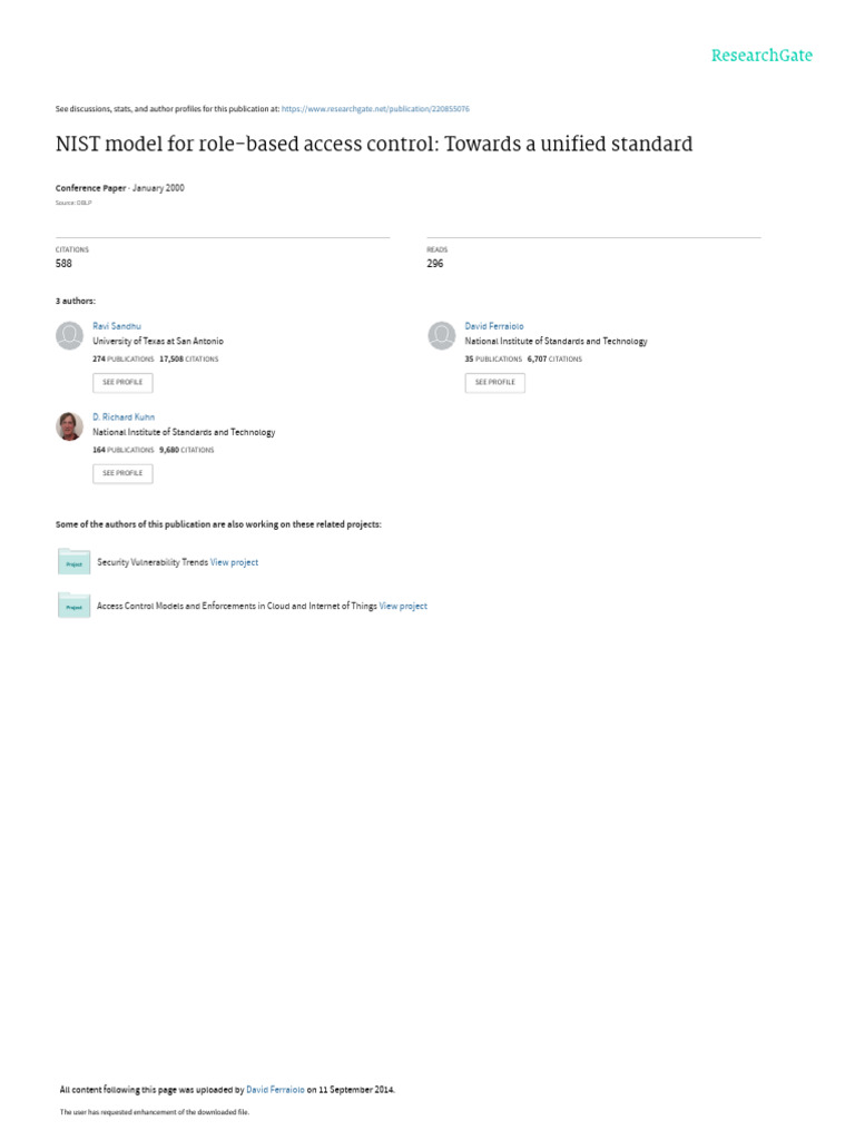 NIST Model For Role Based Access Control | PDF