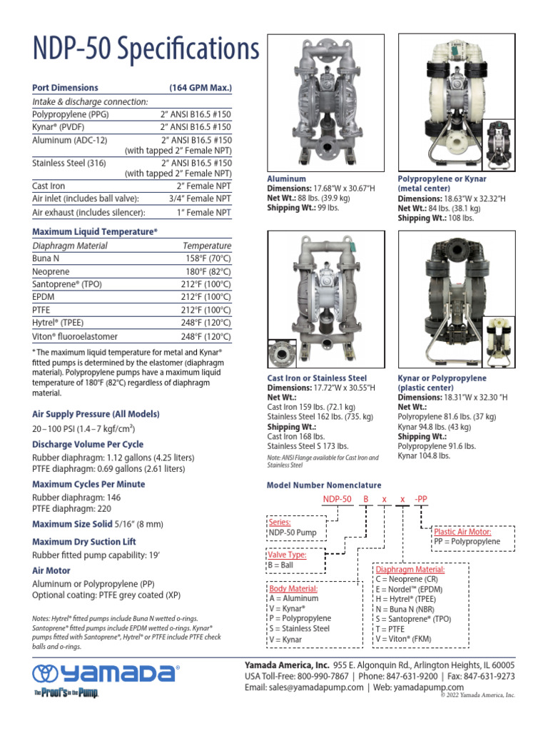Yamada NDP-50 Series Data Sheet | PDF | Pump | Valve