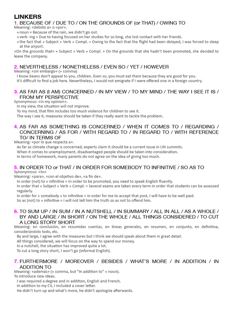 Linkers (B2_C1) | PDF | Language Mechanics | Linguistics