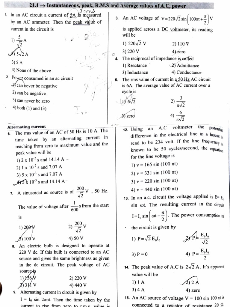 ch7 AC mcq part 1-output | PDF | Alternating Current | Electrical Network