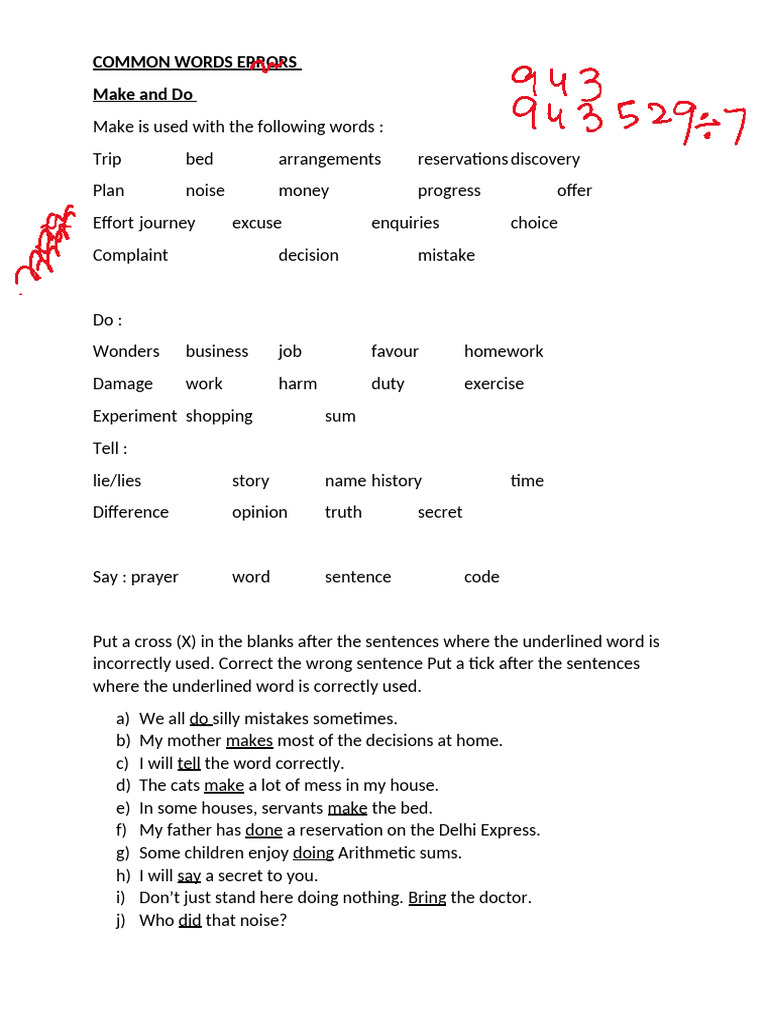 COMMON WORDS ERRORS | PDF | Arithmetic | Mathematics