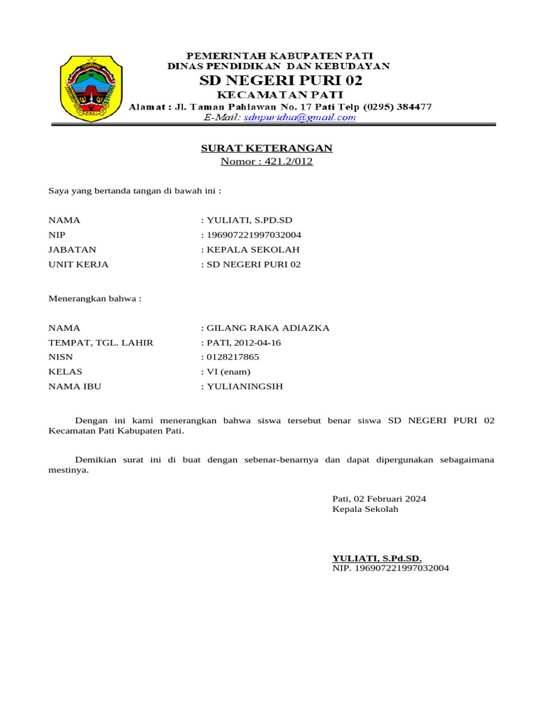 Suket Benar Siswa Puri 02 GILANG RAKA | PDF