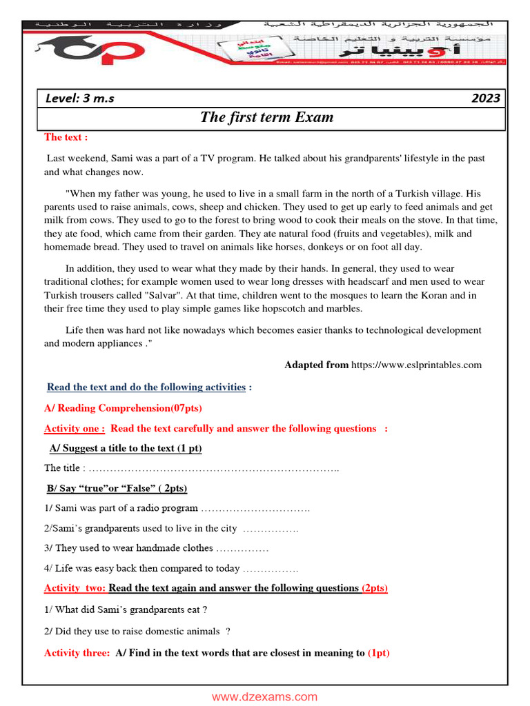 Dzexams 3am Anglais 257219 | PDF | Linguistics