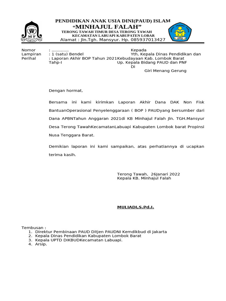 Contoh Laporan Akhir Bop Paud 2020 | PDF