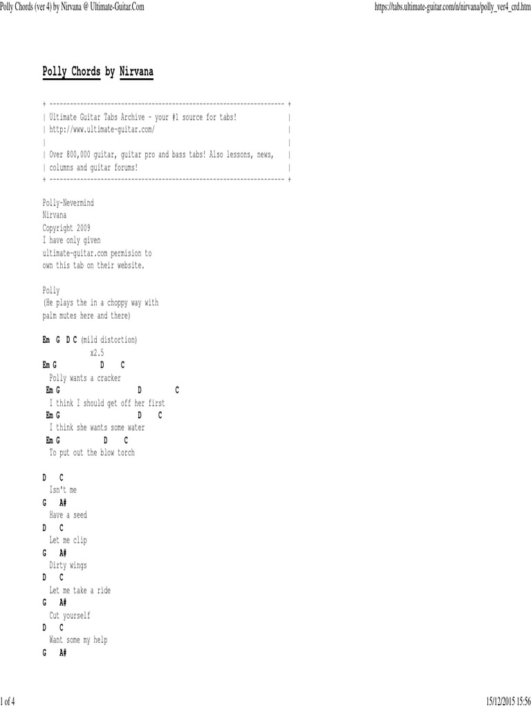 Polly Chords (ver 4) by Nirvana @ Ultimate-Guitar.Com | PDF | Music ...