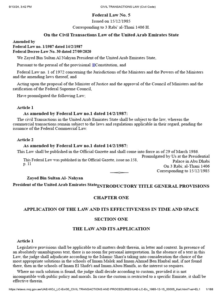 UAE Civil Code | PDF | Offer And Acceptance | Legal Guardian