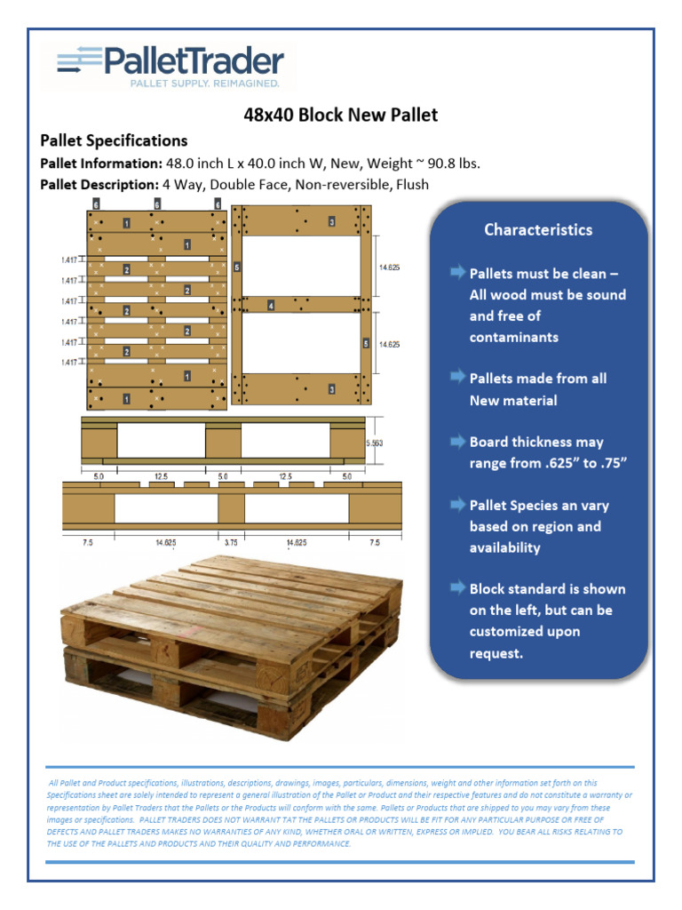 PT 48x40 Block New Pallet Specification | PDF | Pallet