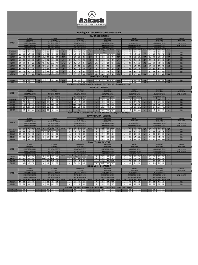 Timetable for Math Batches 2024 | PDF