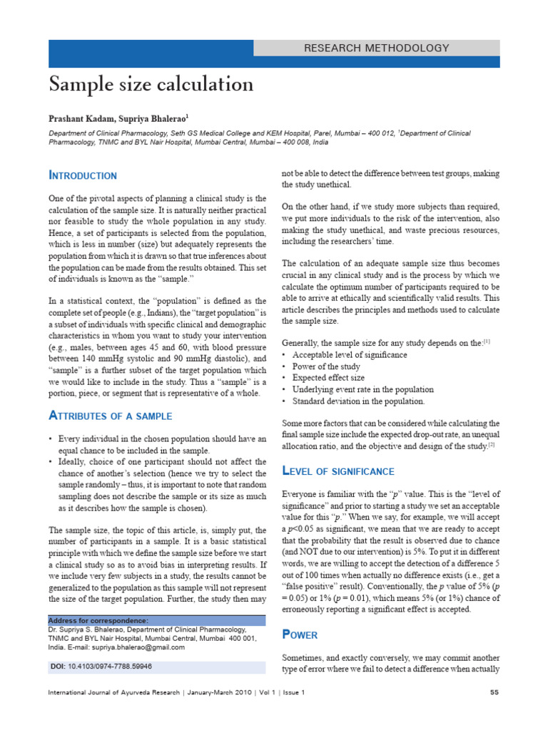 Sample Size Calculation | PDF | Sampling (Statistics) | Sample Size Determination