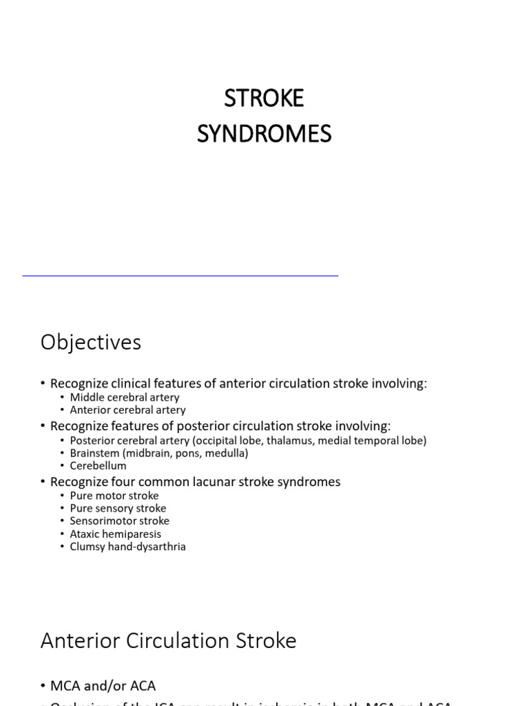 Aug 30 & 33 Stroke Syndromes | PDF | Stroke | Thalamus