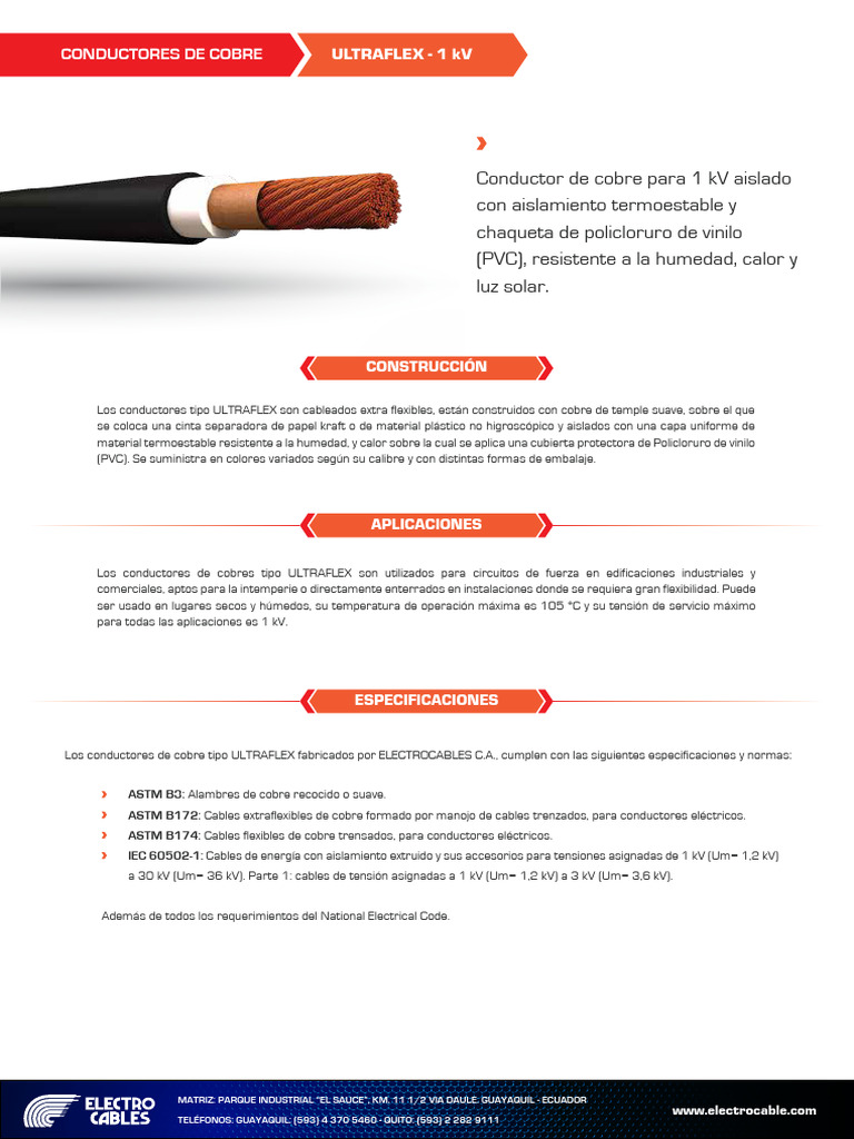 Conductores ULTRAFLEX 1 kV y Calibres | PDF | Conductor electrico | Cobre