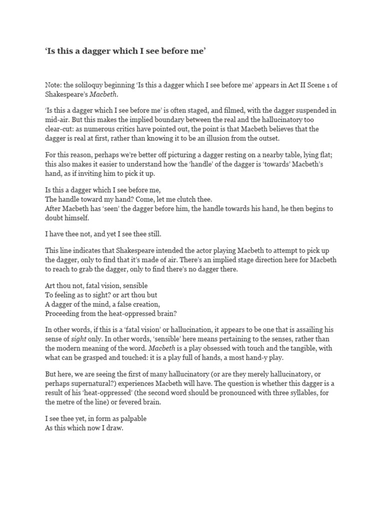Macbeth Act II Scene I Dagger Soliloquy | PDF | Macbeth