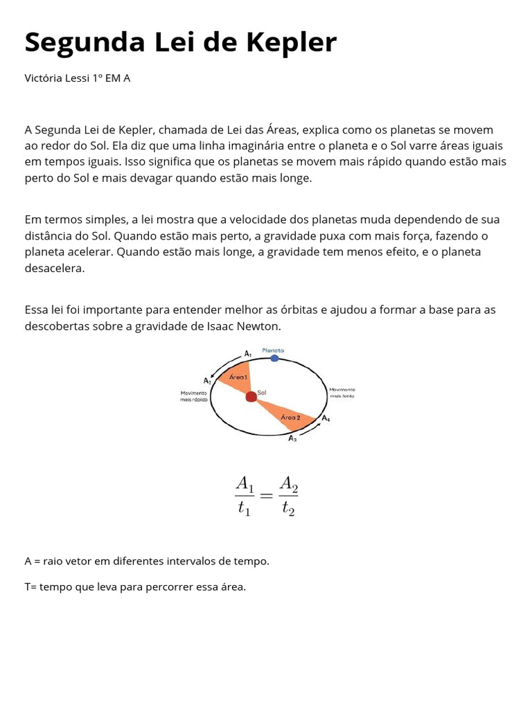 Segunda Lei de Kepler PDF | PDF