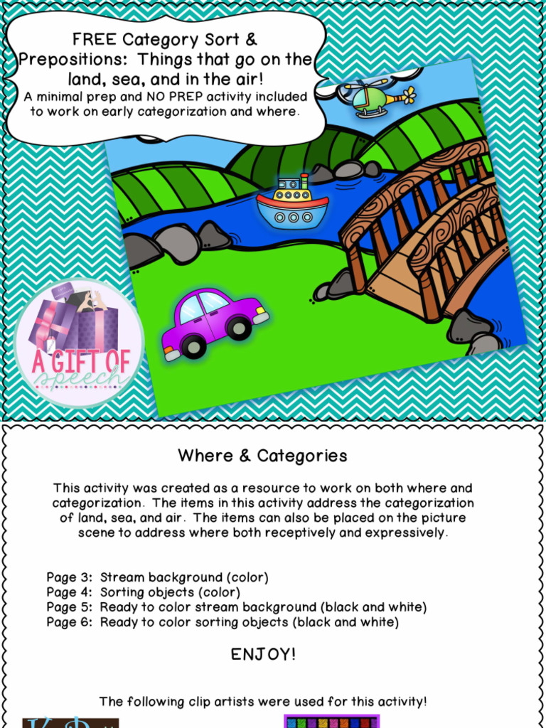 Categories Prepositions Speech Therapy Activity Minimal | PDF