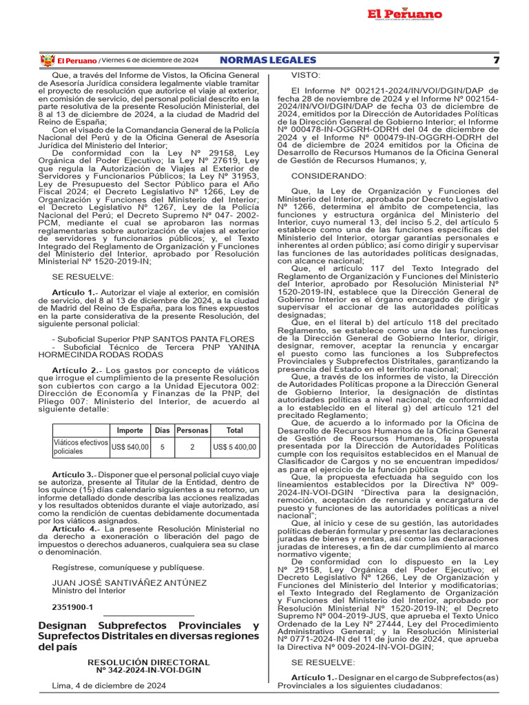 Designación de Subprefectos 2025 | PDF | Perú | Policía