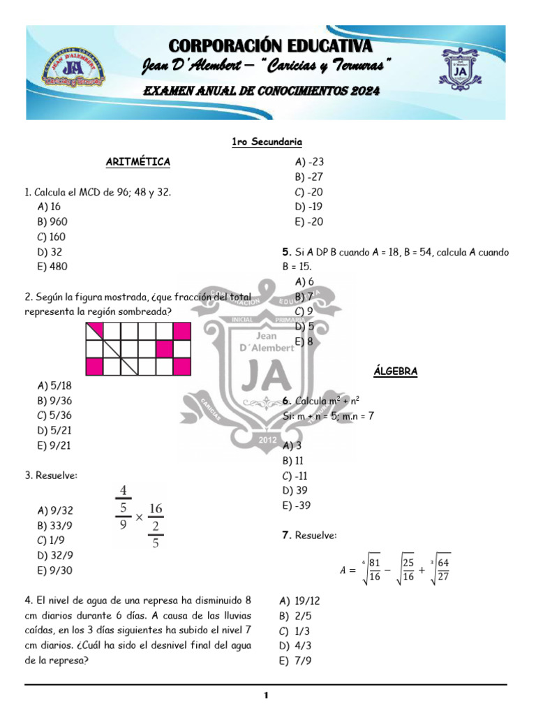 Examen - 1ro Sec | PDF