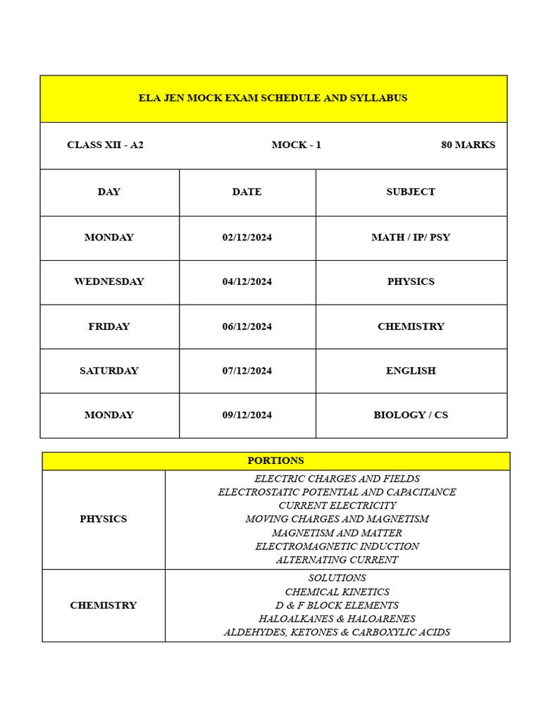 Mock Exam i Shedule and Syllabus Updated | PDF