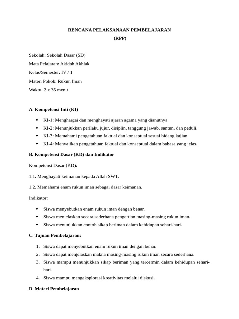 Rencana Pelaksanaan Pembelajaran | PDF