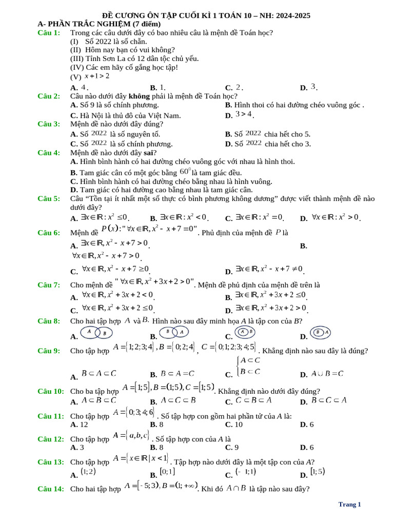 De Cuong On Tap Ki 1 Toan 10 Canh Dieu | PDF