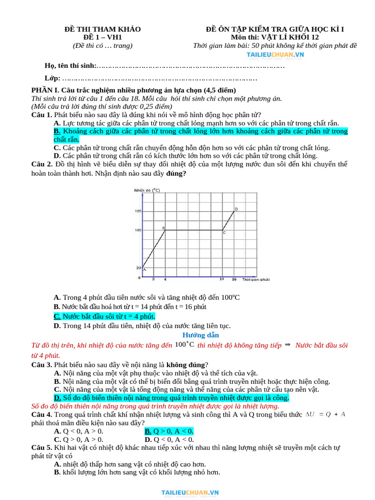 ĐỀ 1 GK1 LÝ 12 FORM 2025 VH1 GV | PDF