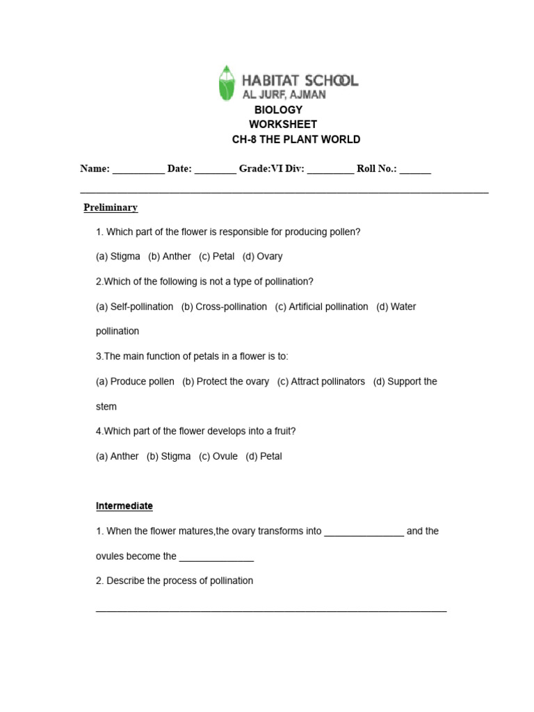 G6 - LS-8 Plant World WS-24-25. | PDF | Flowers | Pollination