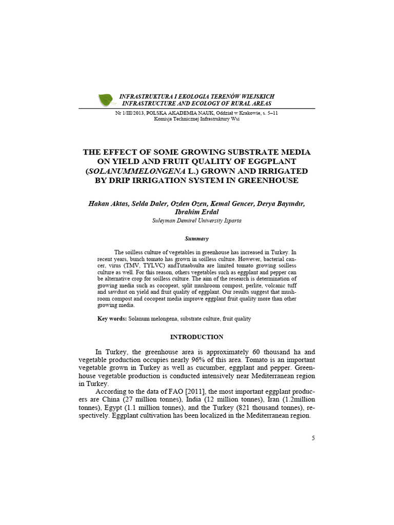 Eggplant Yield in Soilless Media Study | PDF | Compost | Eggplant