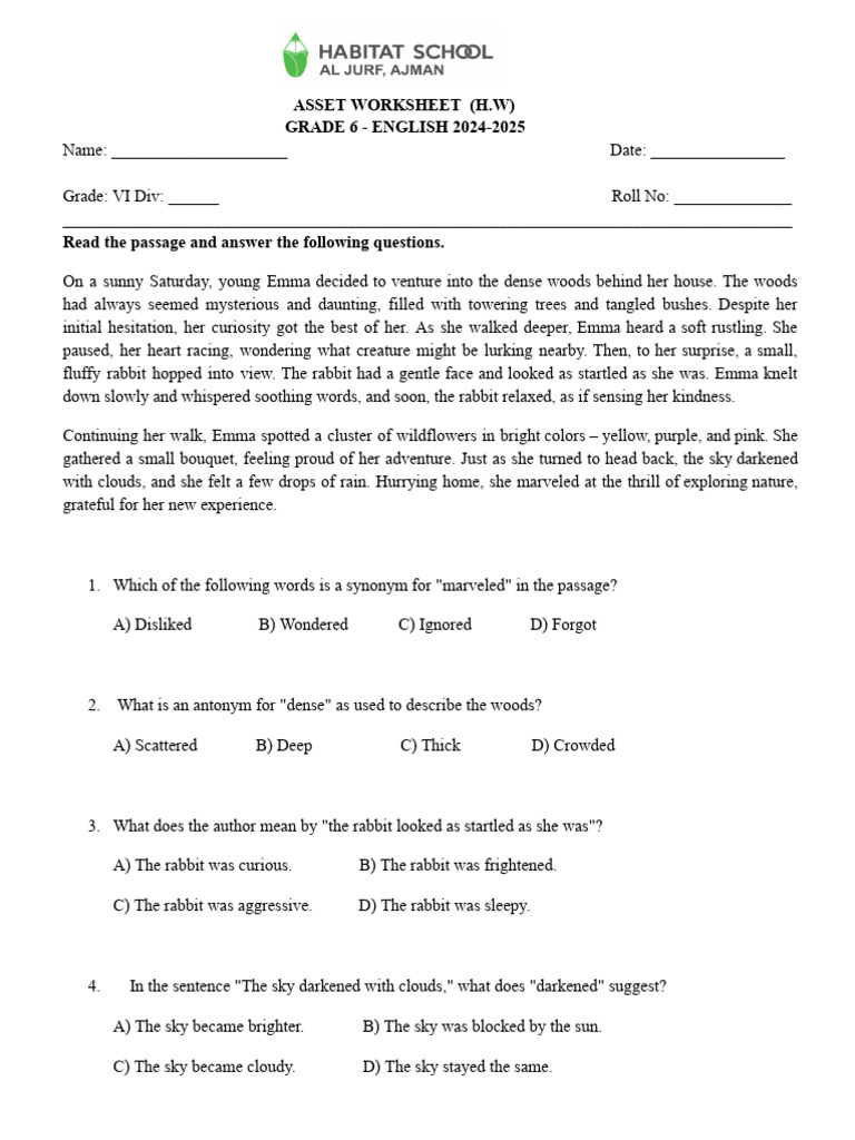 H.W. ASSET WORKSHEET (1-5 Skills) | PDF | Part Of Speech | Semantic Units