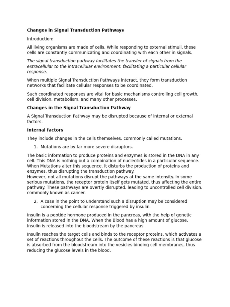 Changes in Signal Transduction Pathways | PDF | Cell Signaling | Signal ...